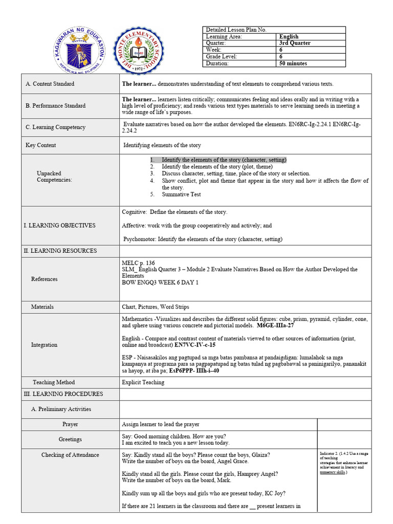 English Grade 6 Lesson Plan - Balonda Q3 | PDF | Learning | Literacy