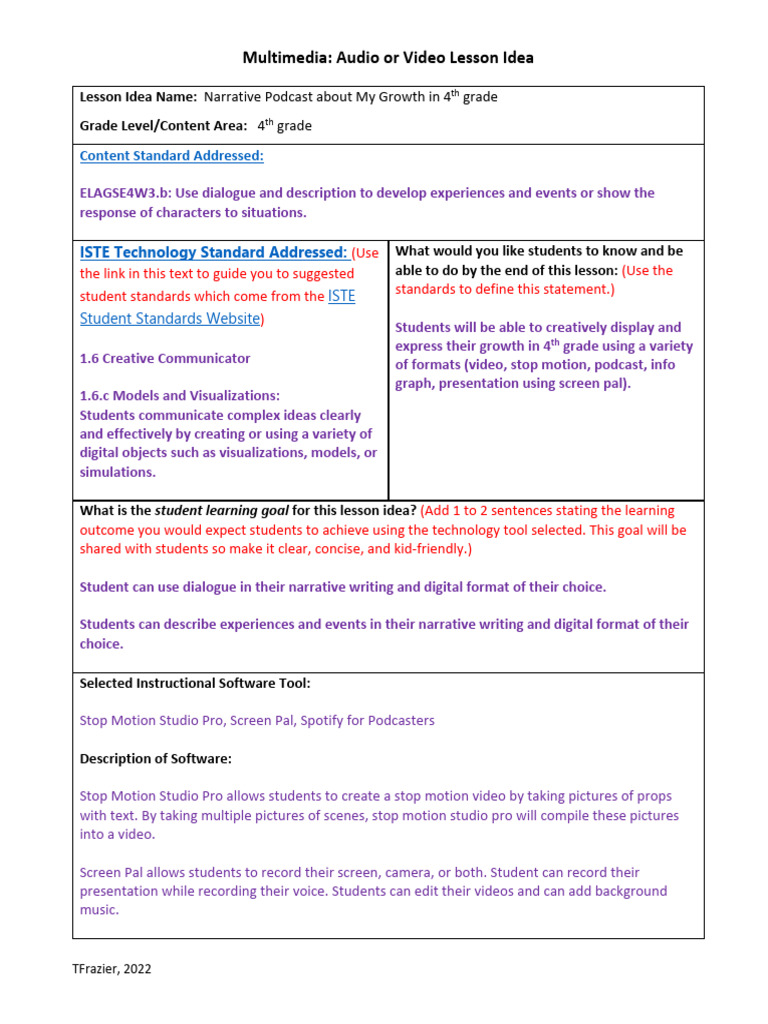 4th Grade Narrative Podcast Lesson Plan | PDF | Multimedia | Learning