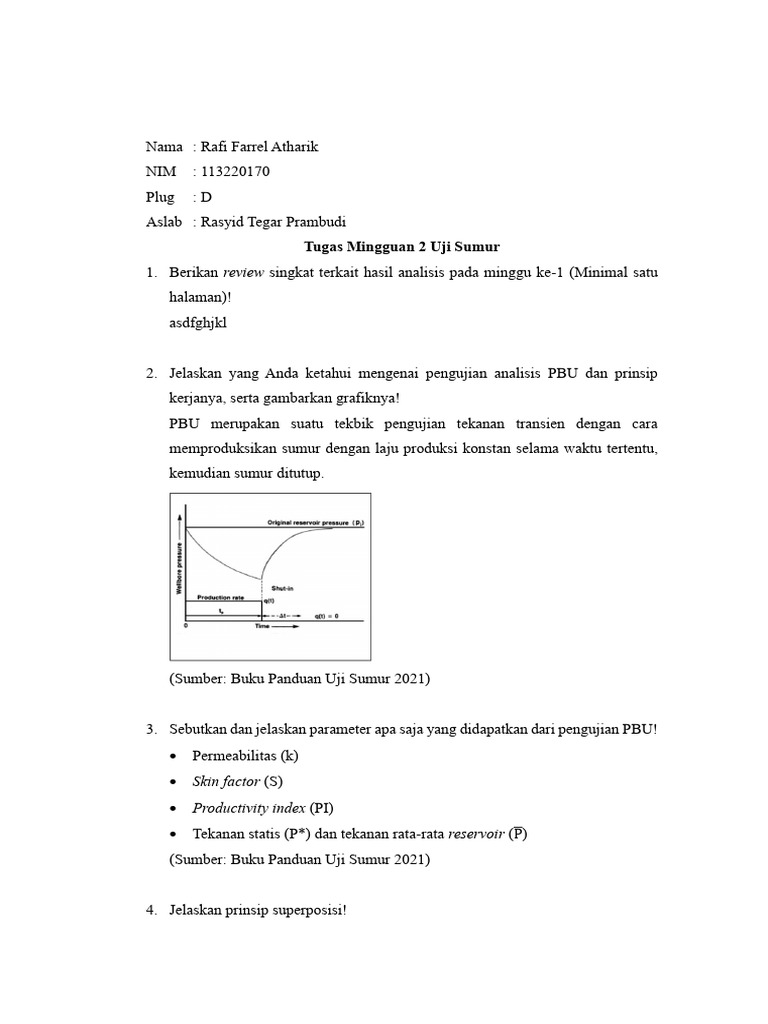 Tugas Mingguan 2 Uji Sumur Rafi Farrel Atharik 113220170 Plug D | PDF ...
