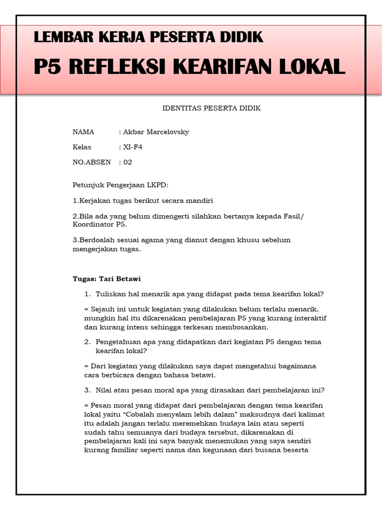 Refleksi Kearifan Lokal P5 Siswa XI-F4 | PDF