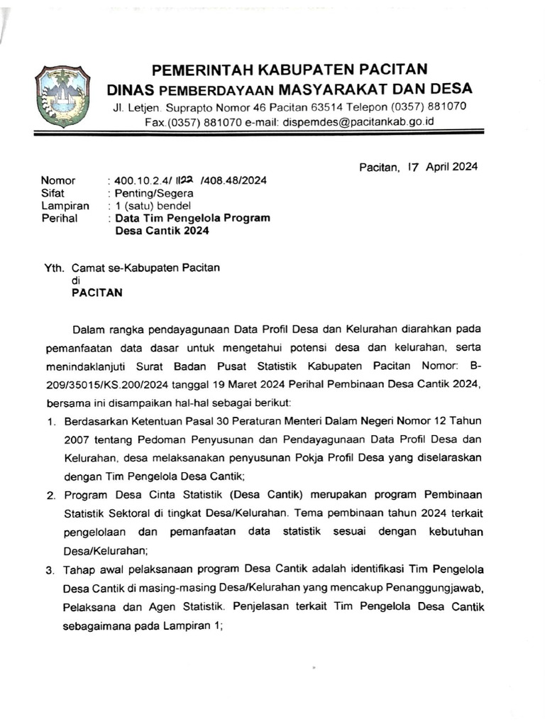 Surat Desa Cantik 2024 | PDF