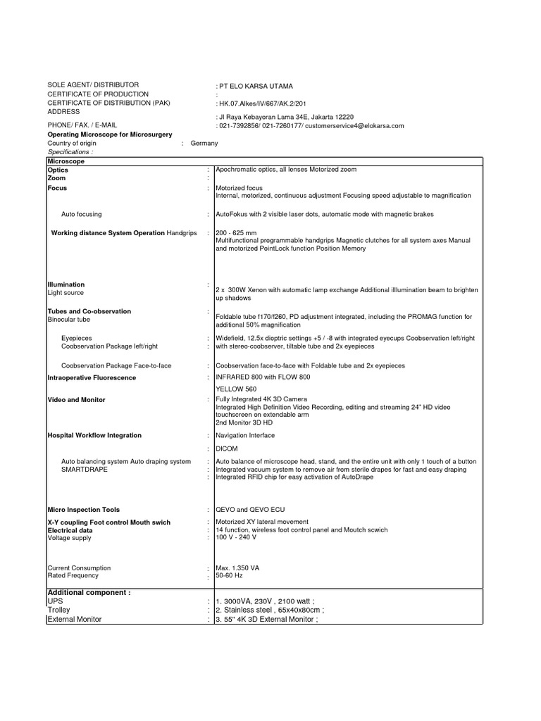 Specifications:: Additional Component | PDF | Autofocus | Microscope