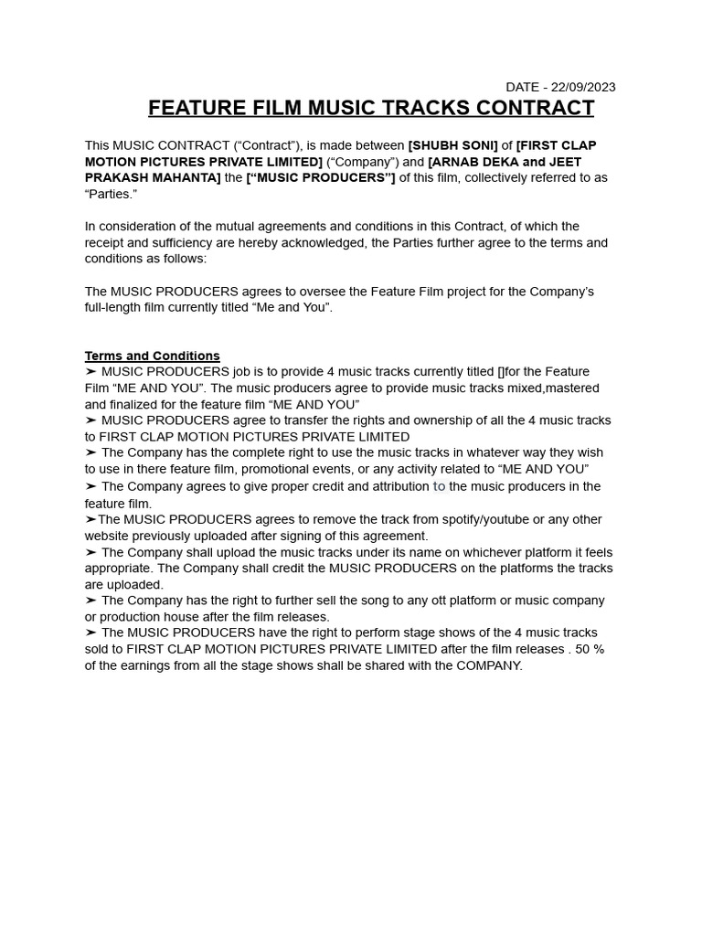 Music Sample Contract - 240106 - 135627 | PDF | Consent | Law Of ...