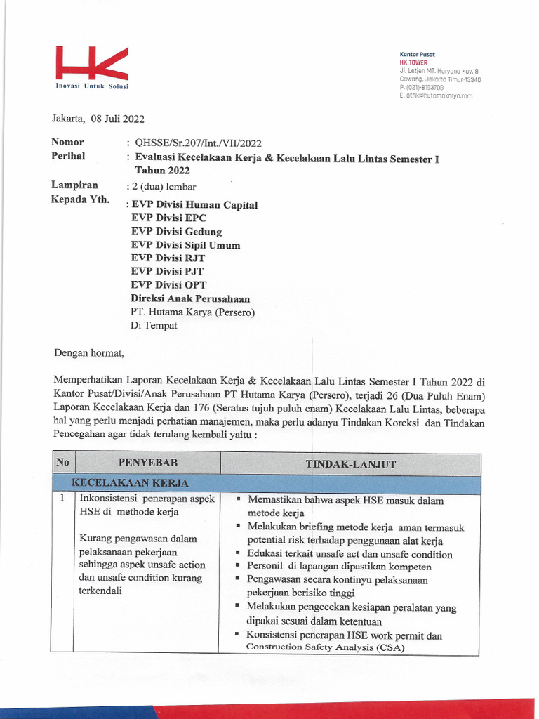 Evaluasi Kecelakaan Kerja & Kecelakaan Lalu Lintas Semester 1 Tahun ... Evaluasi Kecelakaan Kerja & Kecelakaan Lalu Lintas Semester 1 Tahun ...