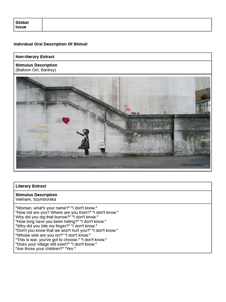 Analyzing Stimuli: Banksy & Szymborska | PDF