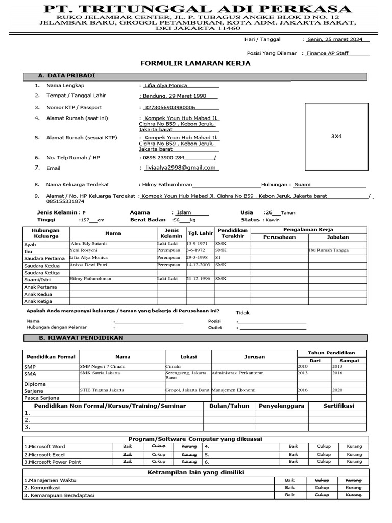 Form Biodata Karyawan TAP-001 | PDF