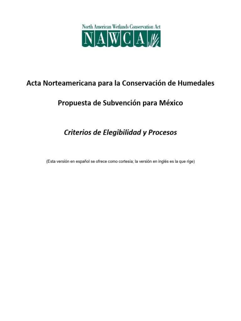 Propuesta NAWCA para Conservación en México | PDF | Otorgar dinero ...