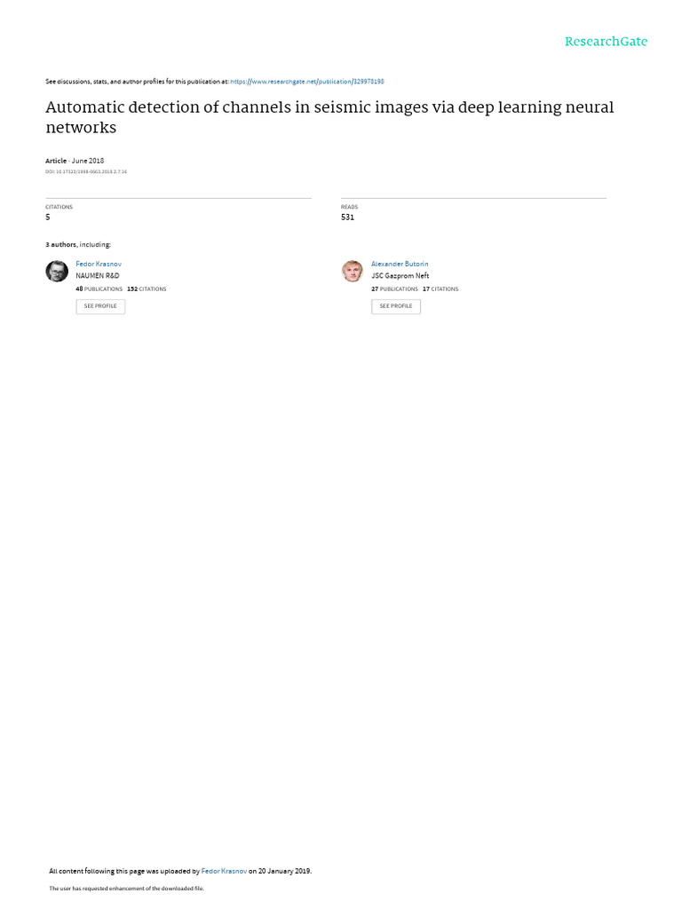 Automatic Detection of Channels in Seismic Images Via Deep Learning Neural Networks | PDF | Deep ...