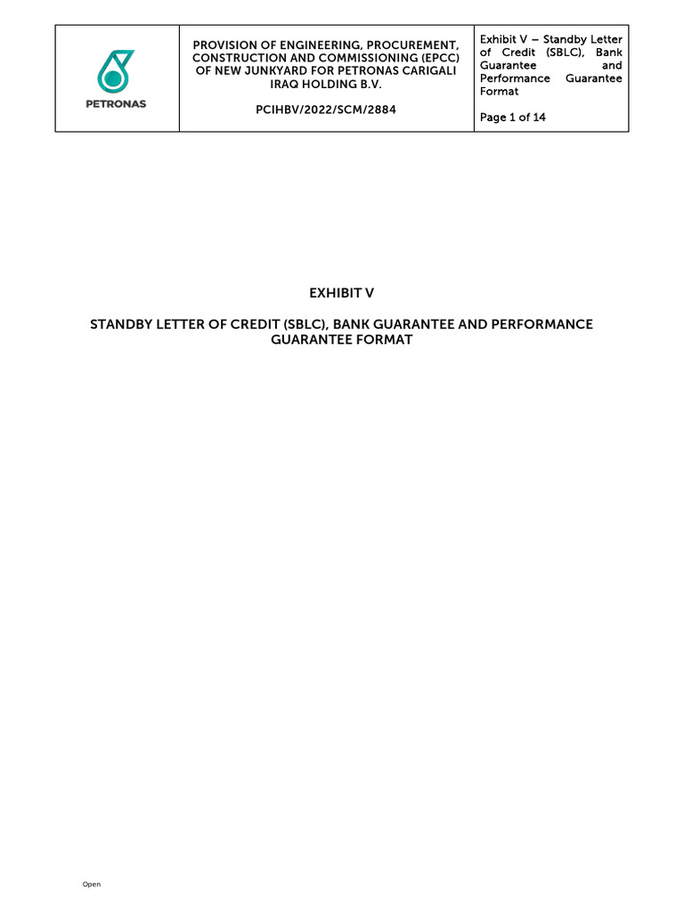 Exhibit V Sblc Bg Pg Pdf Guarantee Letter Of Credit