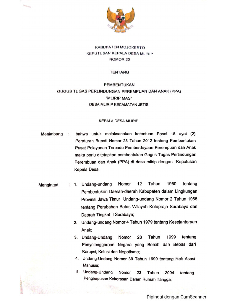 Pembentukan Gugus Tugas Perlindungan Perempuan Dan Anak Ppa Puwsih SK Ppa Mlirip PDF | PDF