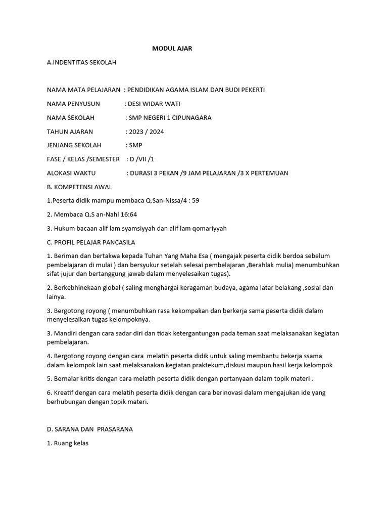 MODUL AJAR BAB I E-Kinerja | PDF