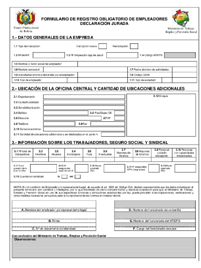 FORMULARIO DE INSCRIPCION MINISTERIO DE TRABAJO | PDF