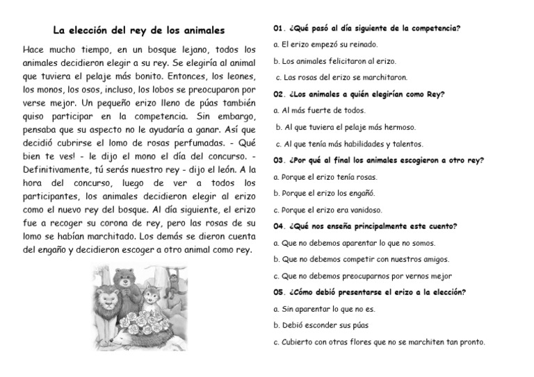 El rey de los animales: un cuento educativo | PDF
