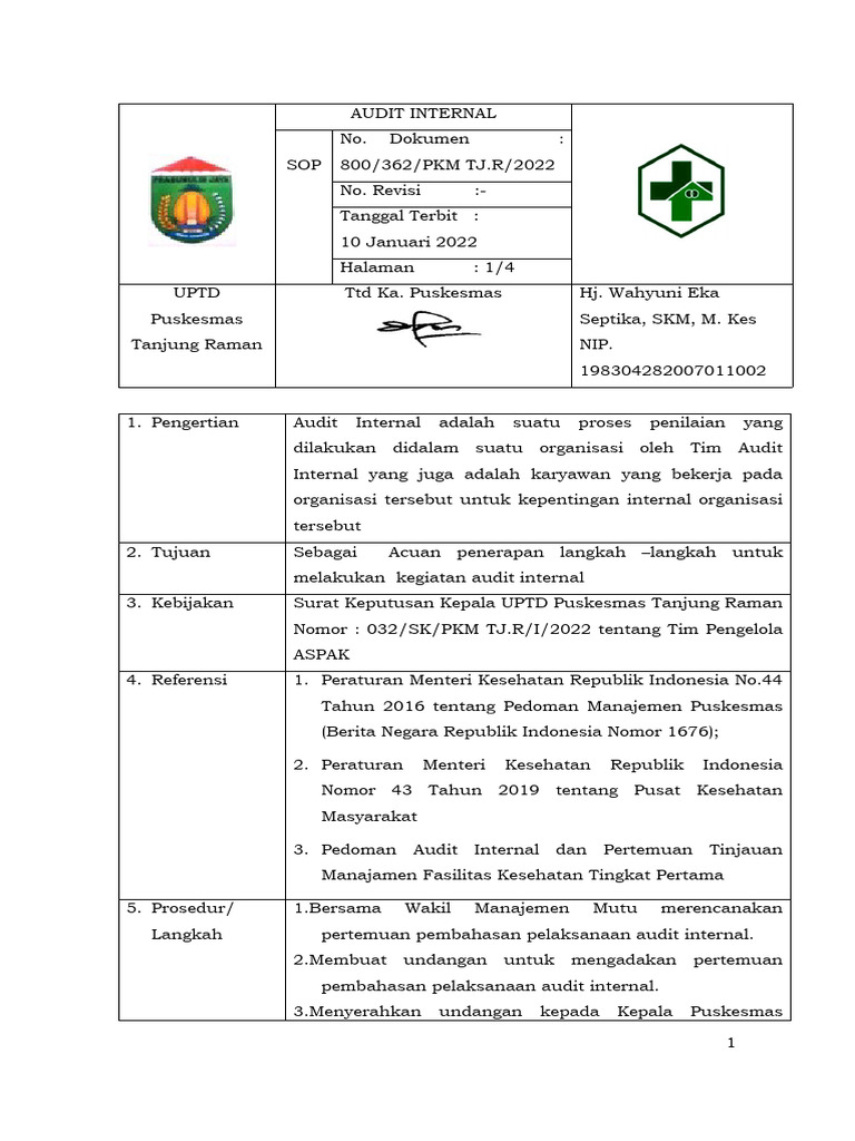 SOP Audit Internal | PDF