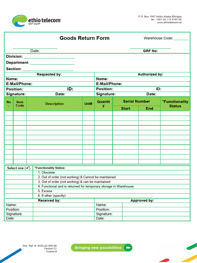 Goods Return From User Form | PDF