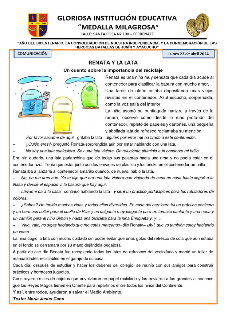 Fichas - Leemos Sobre El Reciclaje - 22-04-24- COM | PDF