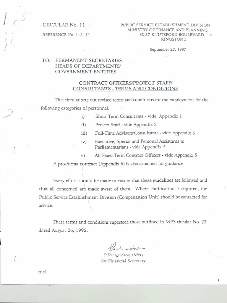 Contract Officers - Terms and Conditions - Circular 11 - 1997 | PDF