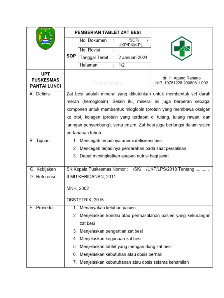 Sop Pemberian Tab Zat Besi | PDF | Pengembangan Diri