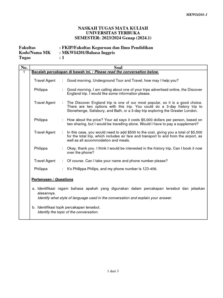 Soal Mkwi4201 tmk1 1 | PDF | Human Communication
