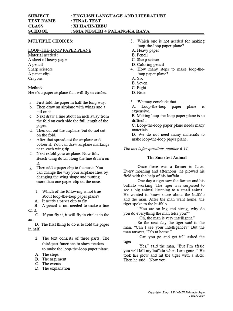 Soal Bahasa Dan Sastra Inggris Kelas 11 Jurusan Bahasa Dan Ilmu Budaya | PDF | Tobacco Smoking ...