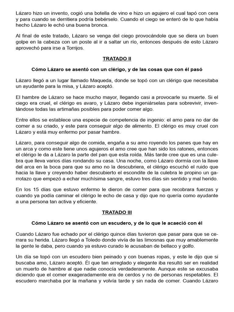 Resumen de "Lazarillo de Tormes" | PDF