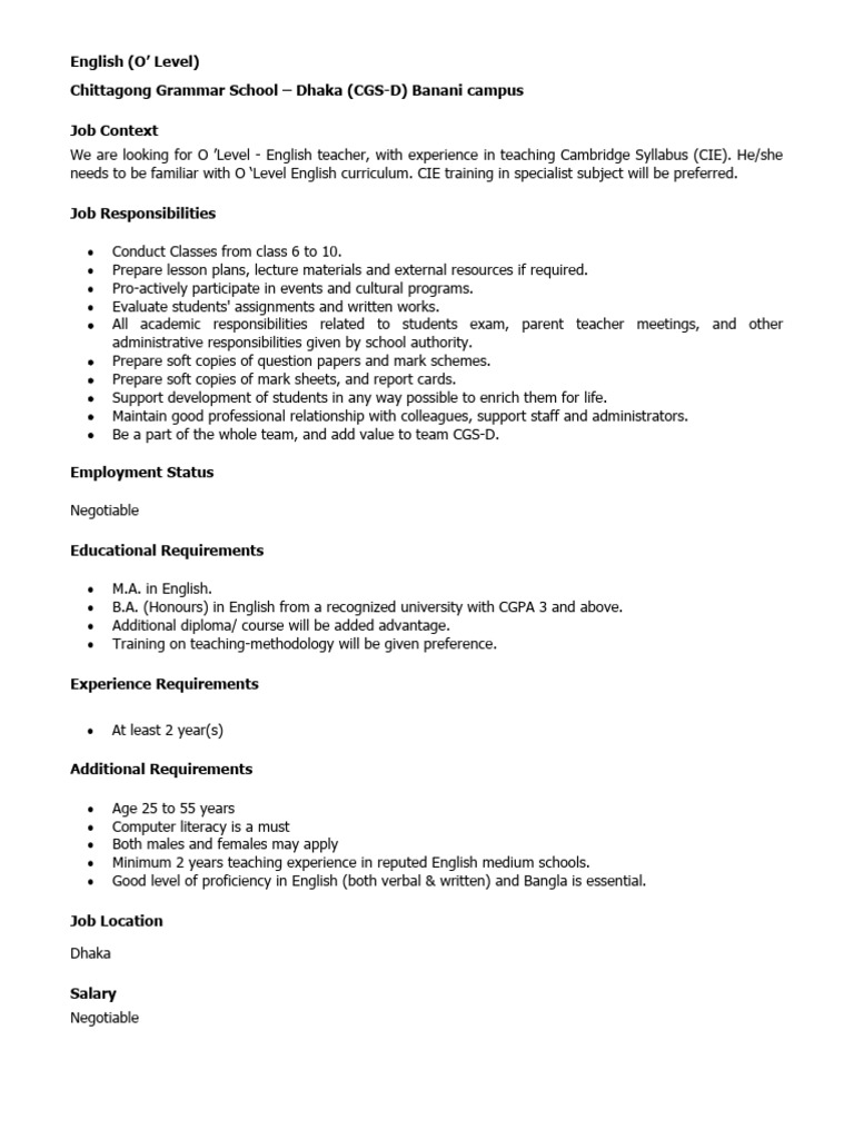 English O Level - CGSD | PDF