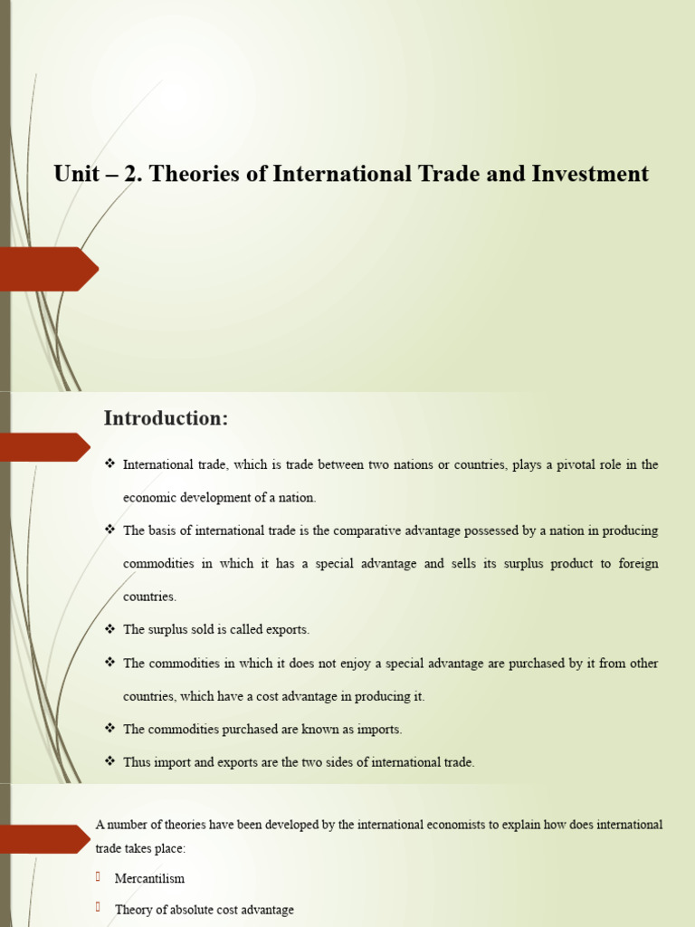 Unit 2. Theories of International Trade and Investment | PDF | Balance ...
