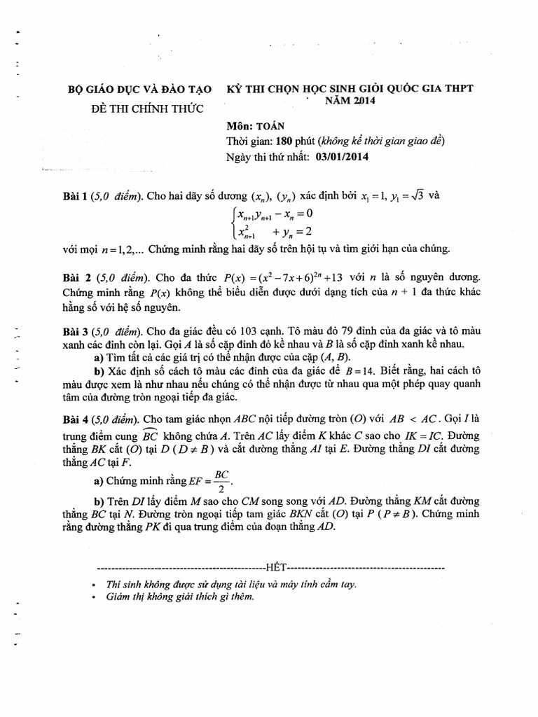 Đề thi HSG quốc gia 2013-2014 | PDF