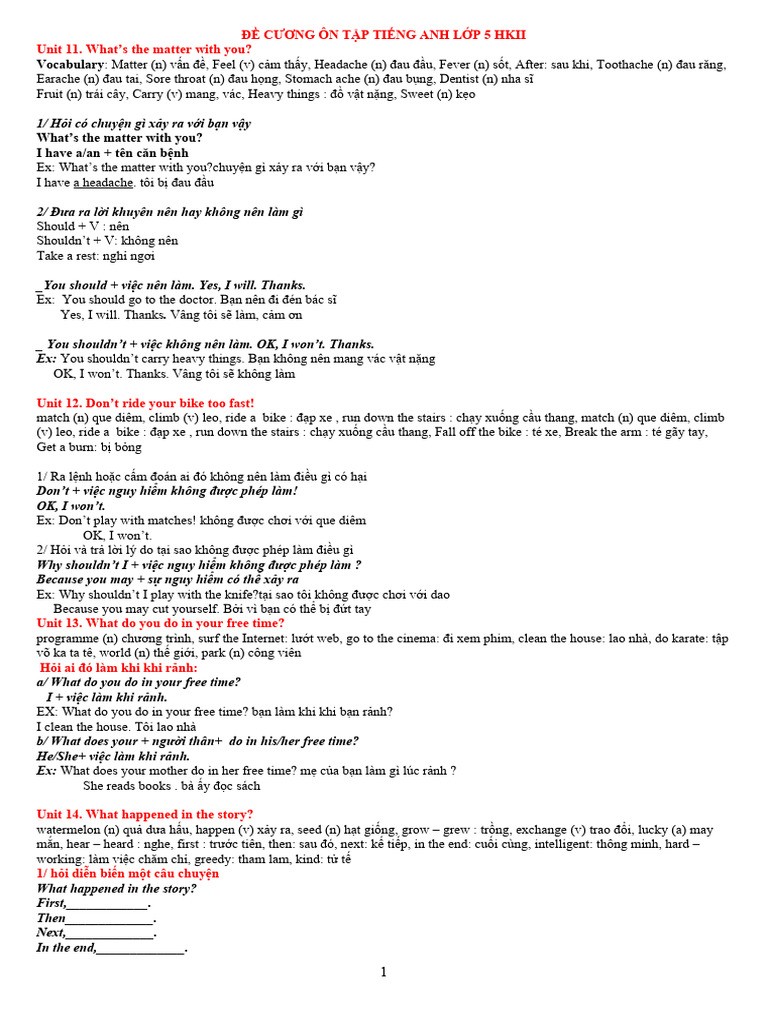 De Cuong On Tap Tieng Anh Lop 5 HK 2 Nam 20162017 | PDF