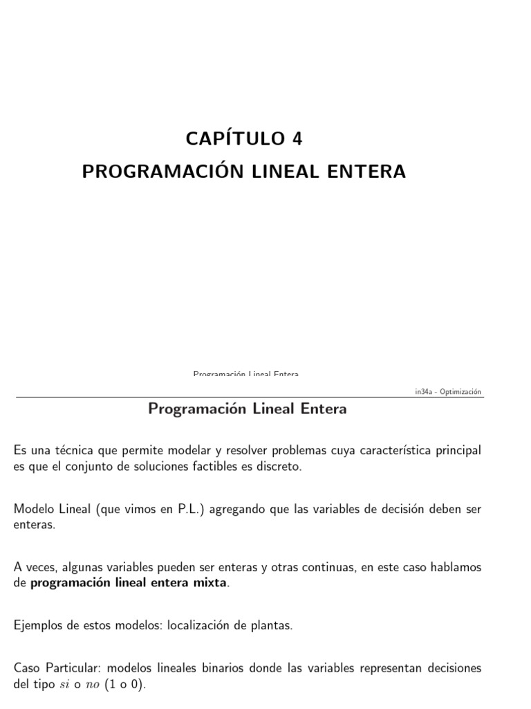 Programación Lineal Entera: Modelos y Ejemplos | PDF | Programación ...