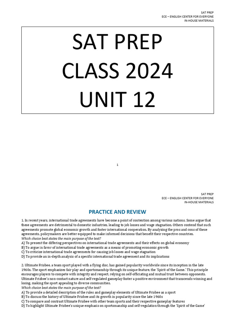 Sat Prep - Unit 12 - Handouts | PDF | Superman | Taxes