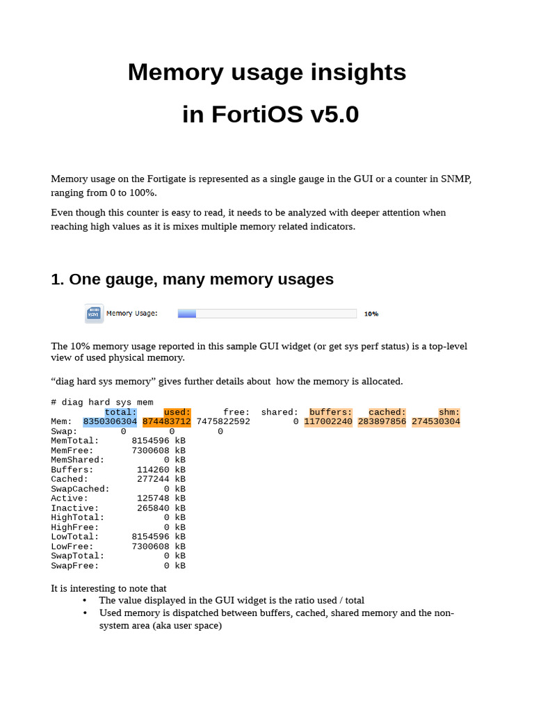 FD35192 MemoryUsageInsightsInFortiOS5 0 | PDF | Computer Data Storage | Cache (Computing)