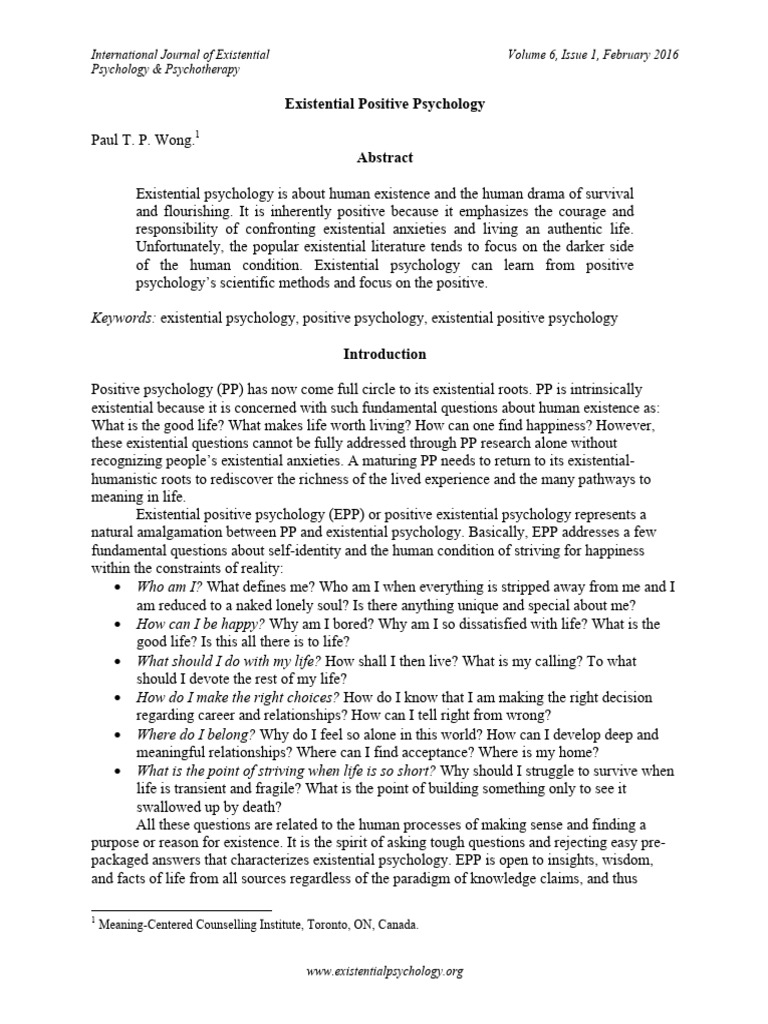 Existential Positive Psychology Explained | PDF | Existentialism ...