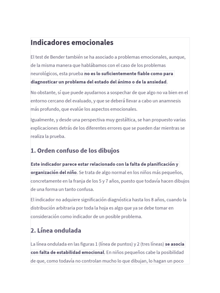 Indicadores Emocionales Bender | PDF | Comportamiento | Las emociones