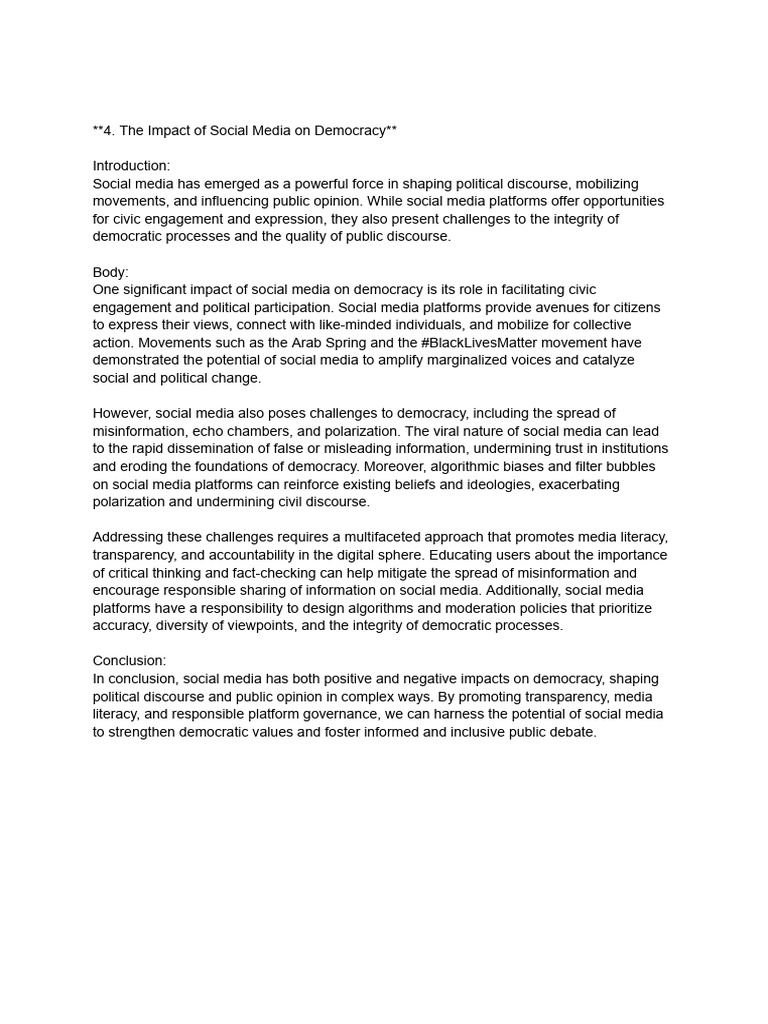 Social Media's Role in Democracy | PDF