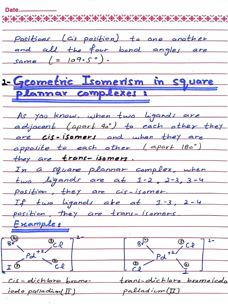 Geometrical Isomerism in Square Planar Complexes | PDF