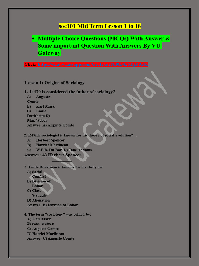 SOC101 Mid Term Topic 01 To 18 by Vu-Gateway | PDF | Sociology | Health ...