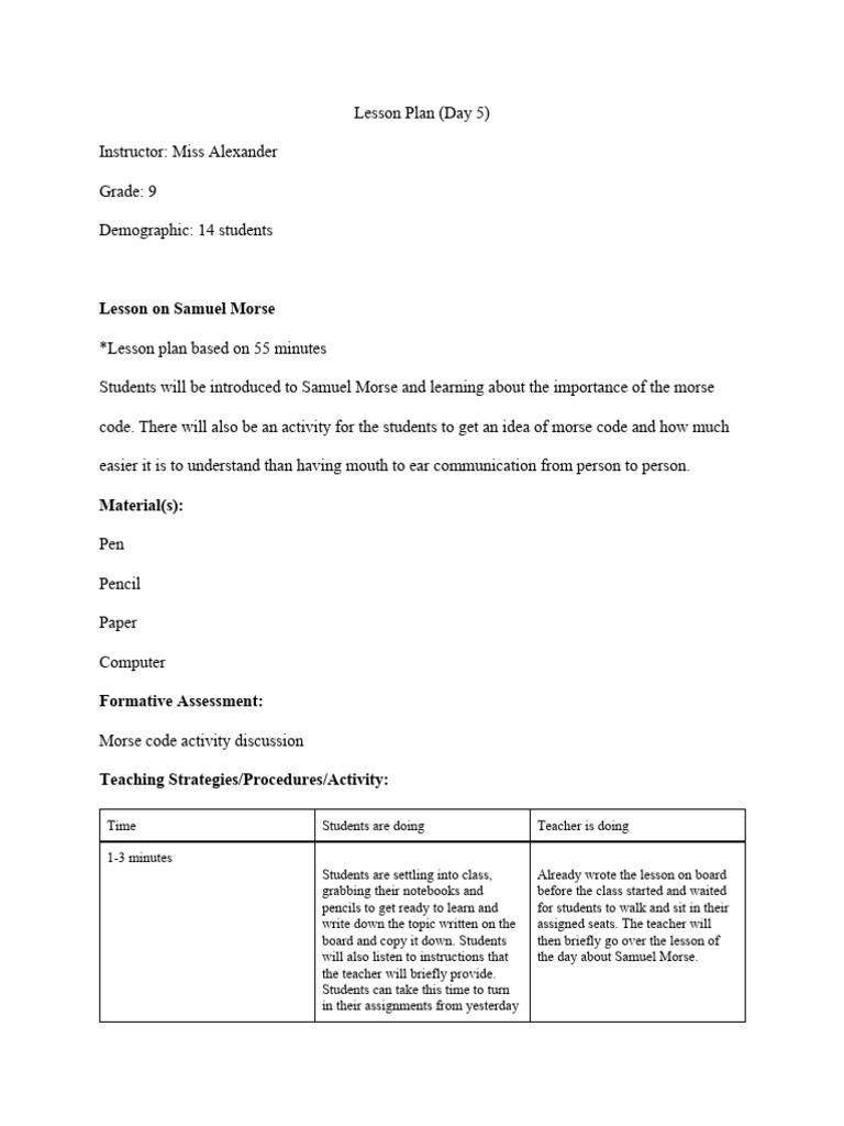 Day 5 Lesson | Download Free PDF | Lesson Plan | Learning