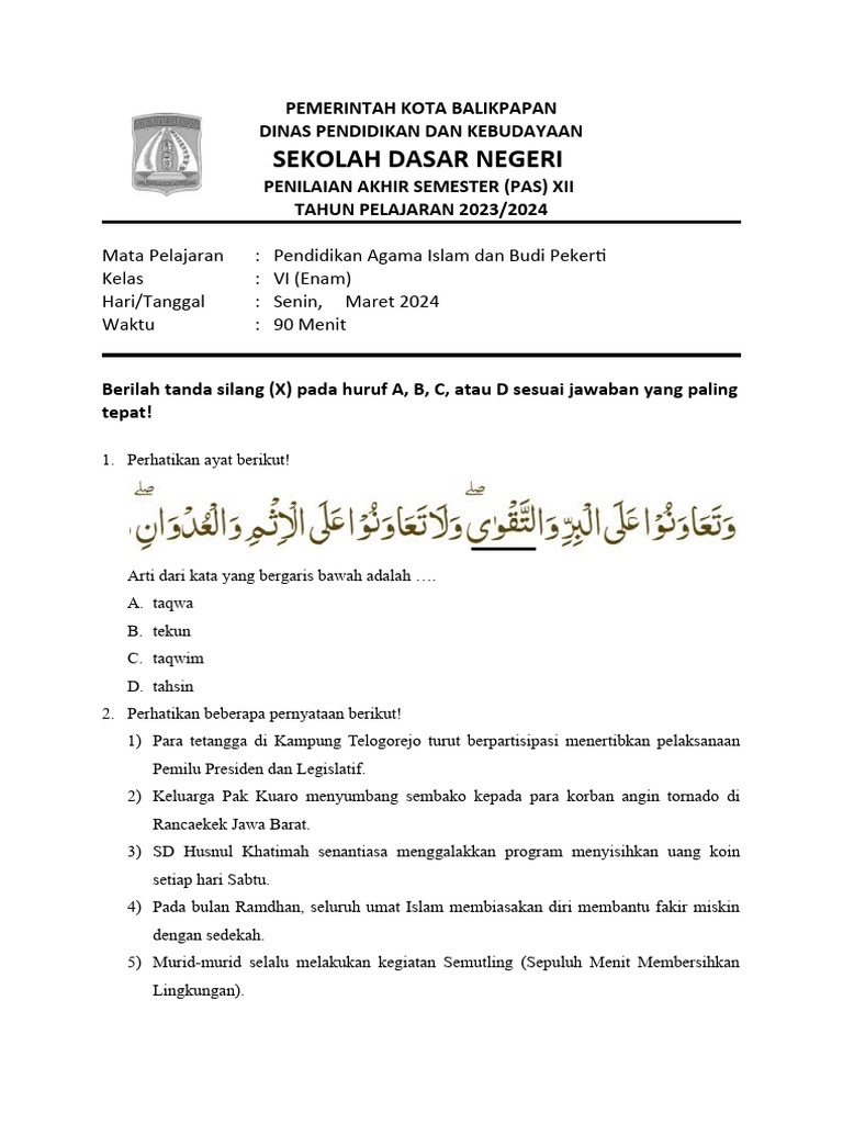 Edit 6. Soal Pas Xii Pai Genap Ta. 2023-2024 | PDF | Olahraga & Rekreasi