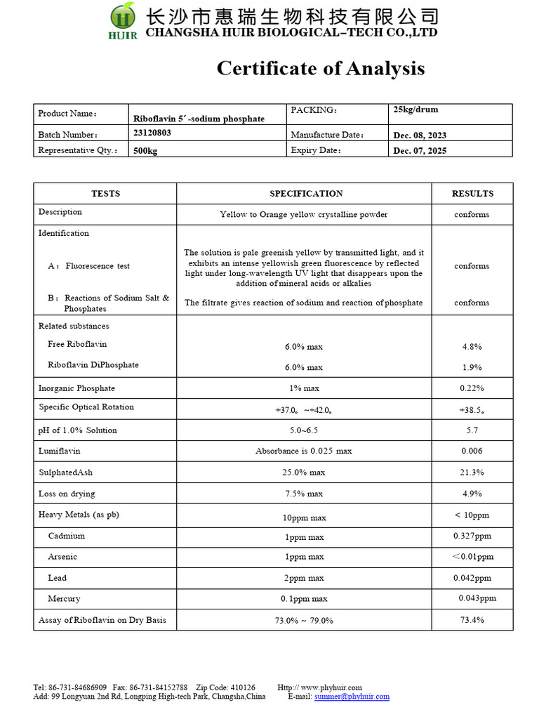 Riboflavin 5'-Sodium Phosphate Analysis | PDF | Phosphate | Fluorescence
