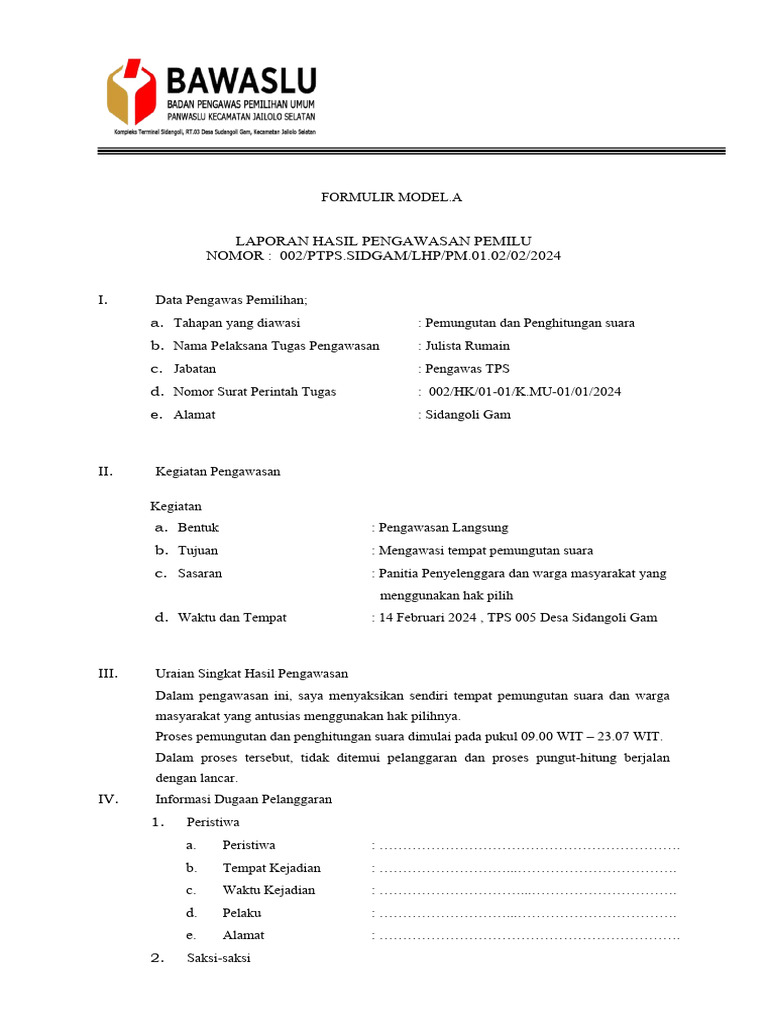 LHP TPS 005 Sidgam | PDF | Hukum