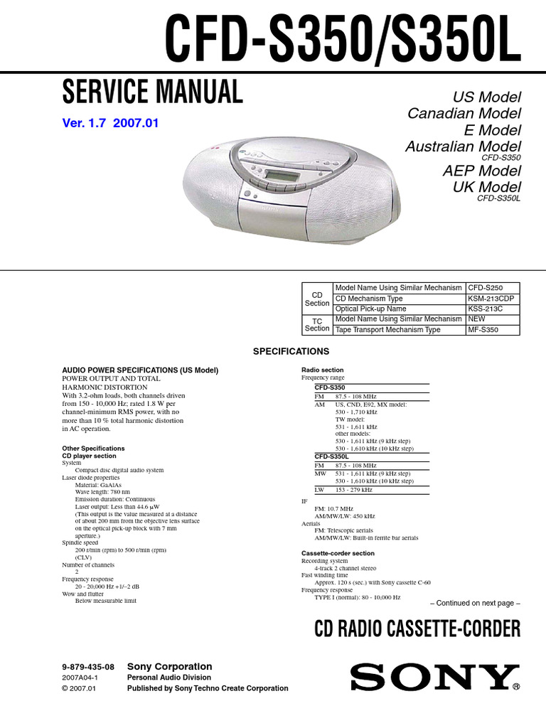 Sony cfd-s350 cfd-s350l SM | PDF | Frequency Modulation | Soldering