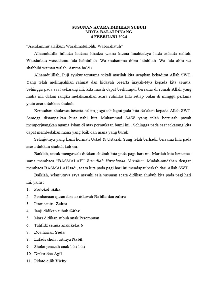 Susunan Acara Didikan Subuh 2024 | PDF
