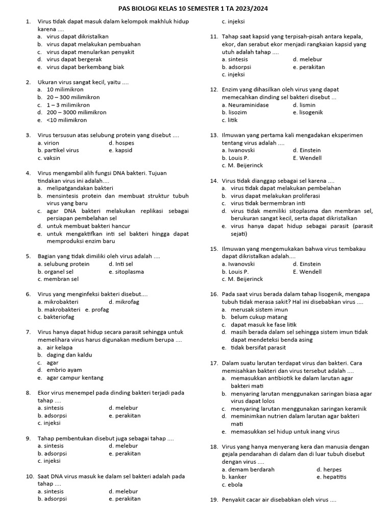 Uas Bio 10 Sem 1 | PDF
