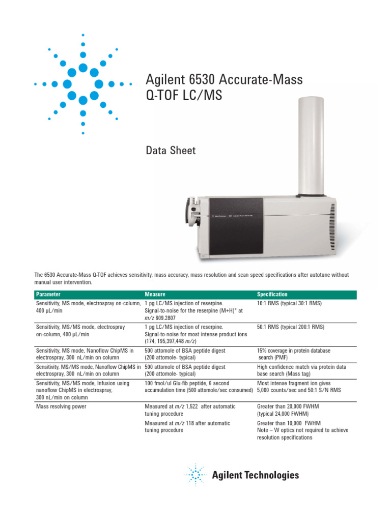 6530 Date Sheet | PDF | Mass Spectrometry | Tandem Mass Spectrometry