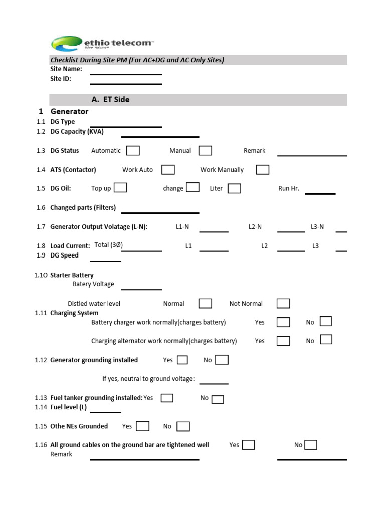 Site PM Checklist for AC and DG Systems | PDF | Rectifier | Transformer