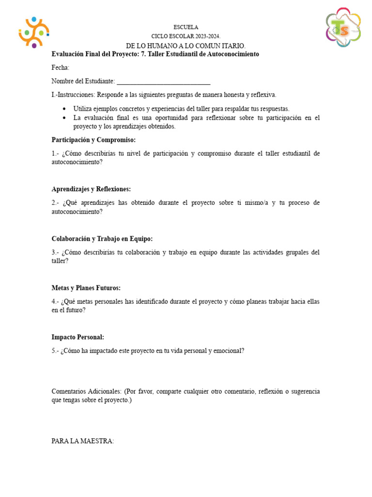 Evaluación Final Del Proyecto DHC..08-17 ABRIL | PDF | Las emociones | Desarrollo personal