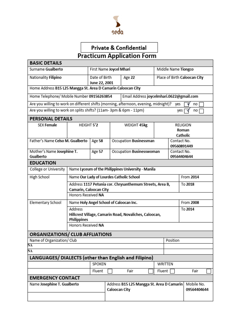 Gualberto Form OJT Application | PDF