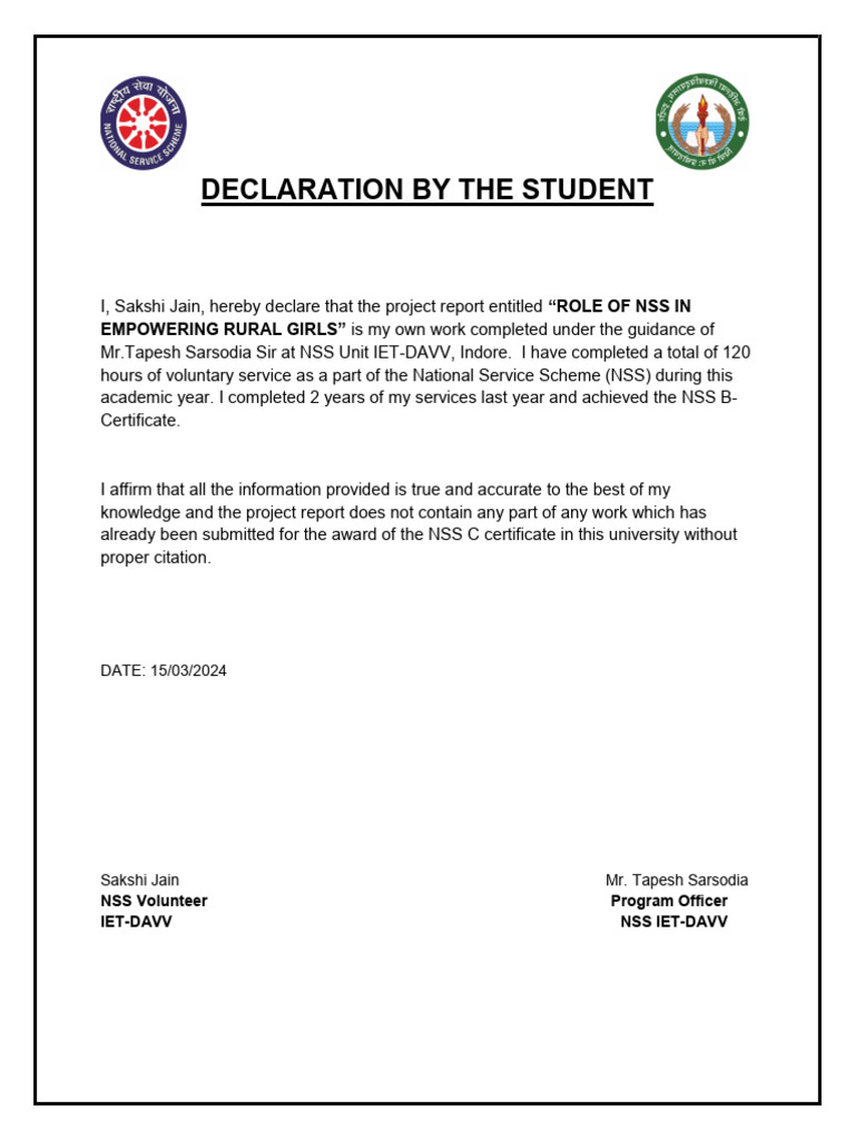 NSS C Certificate File Sakshi Jain | PDF