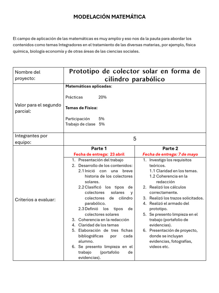 Prototipo De Colector Solar En Forma De Cilindro Parabólico Pdf